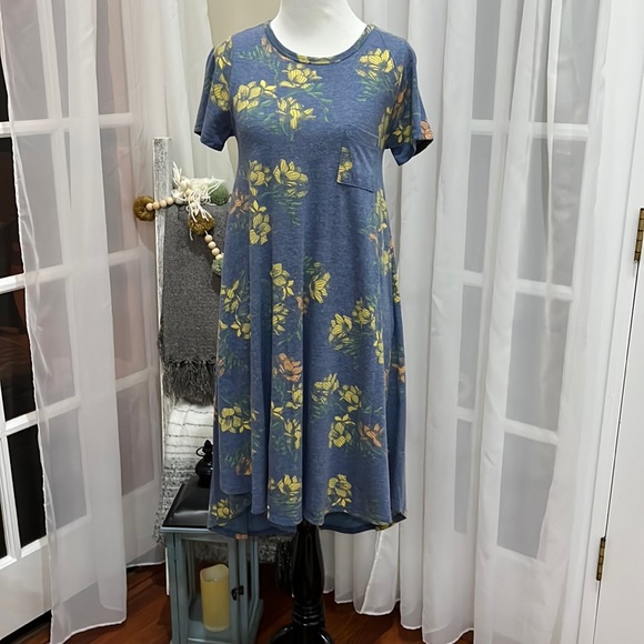 LuLaRoe | Dresses | Lularoe Carly Dress Sz Xxs Blue With Florals | Poshmark